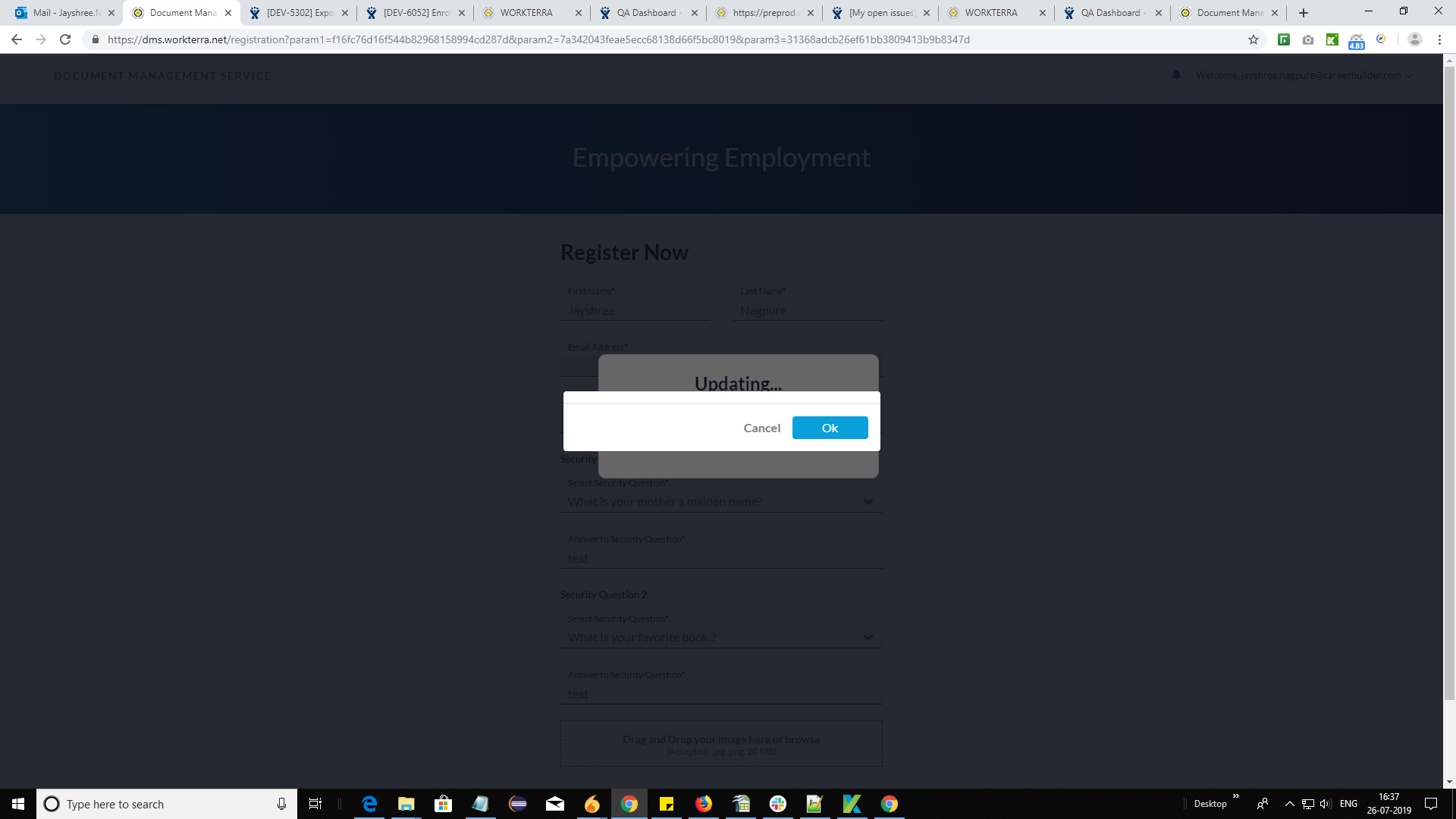[DMS-1689] DMS | Registration | After filling details blank popup appears - Workterra Jira